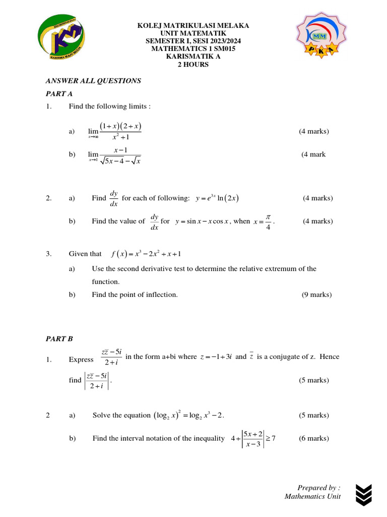 Set A KARISMATIK SM015 2023-2024 | PDF | Mathematical Physics | Functions And Mappings