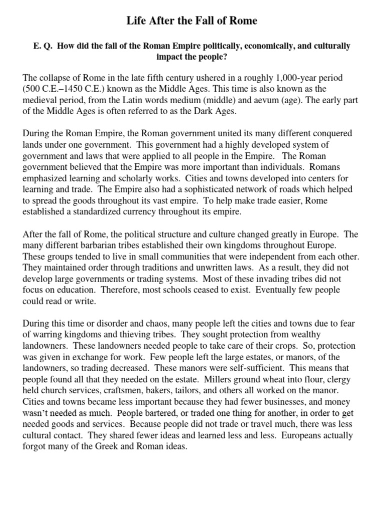 Life After The Fall of Roman Empire | PDF | Roman Empire | Middle Ages
