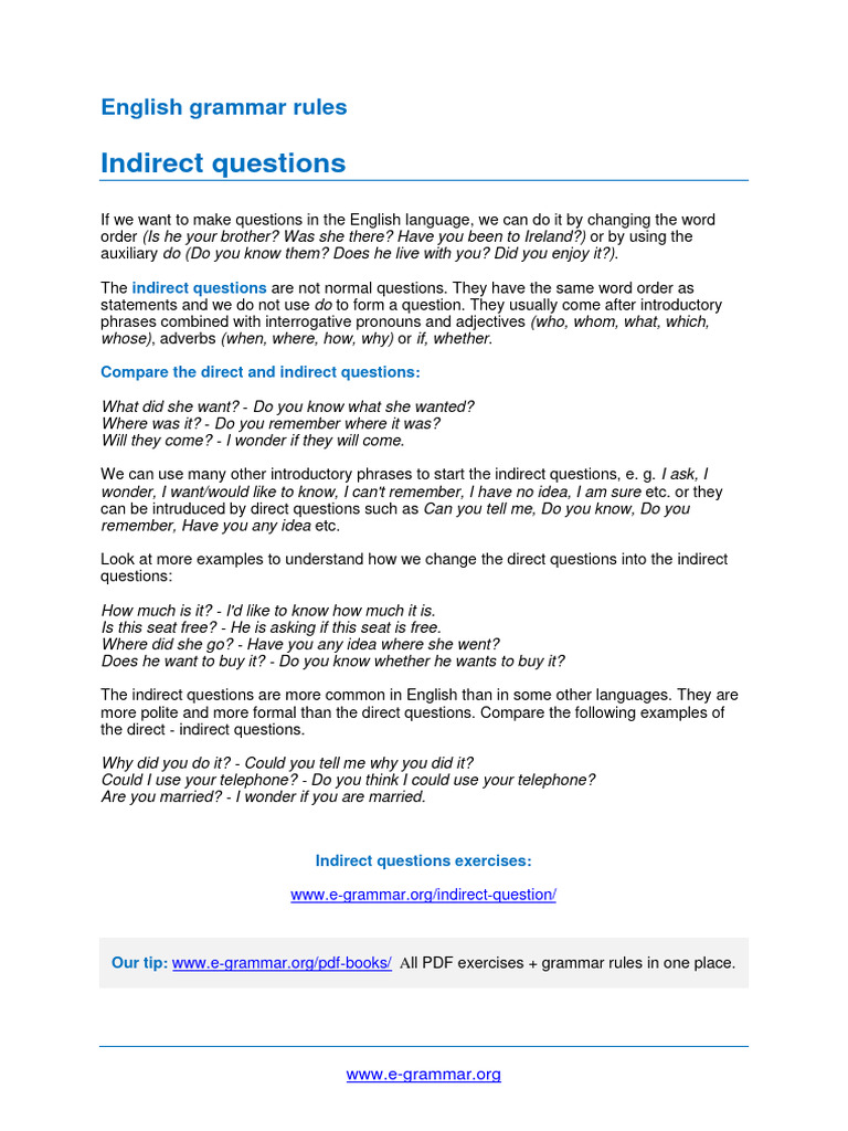 English Grammar Indirect Questions | PDF