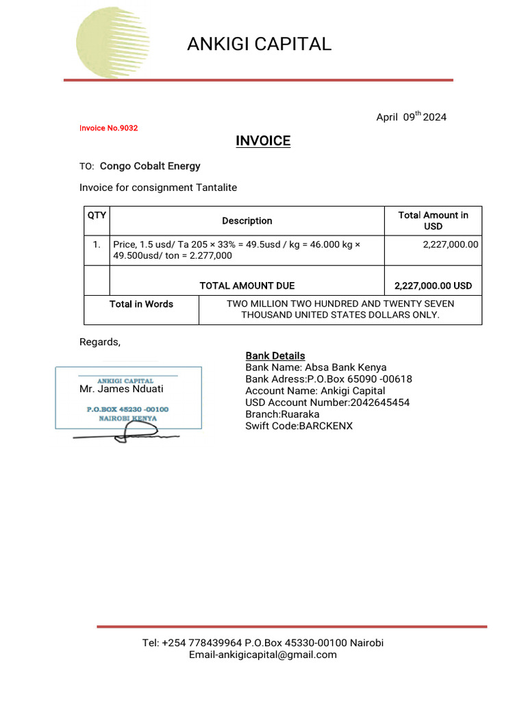 Ankigi Invoice Tant April | PDF