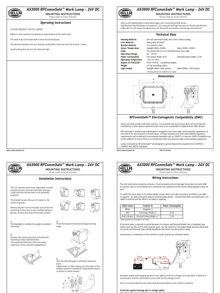 AS3000 RFCommSafe™ Work Lamp - 24V DC - Instruction Sheet | PDF | Light ...
