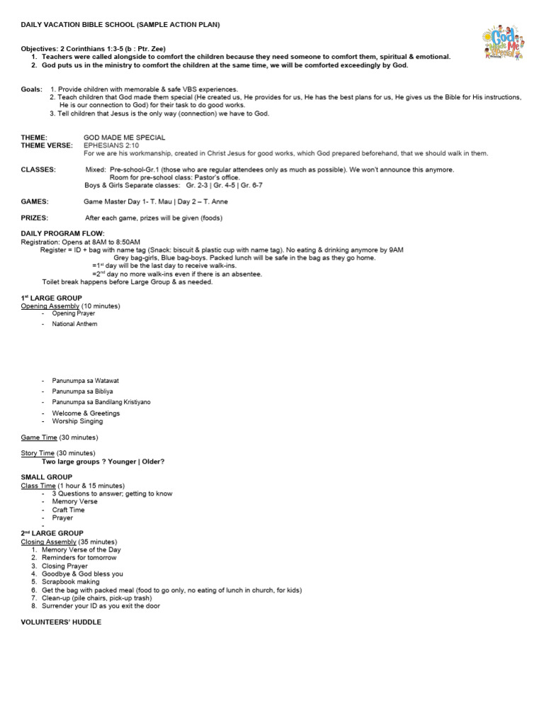 2 Daily Vacation Bible School 2022 Overview | PDF | Book Of Genesis | Jesus