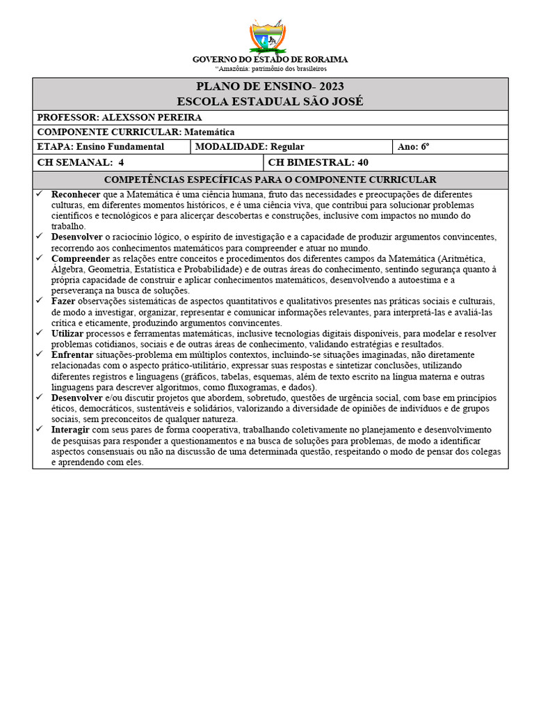Plano De Ensino 2 Bimestre Matemática Pdf Número Racional Matemática