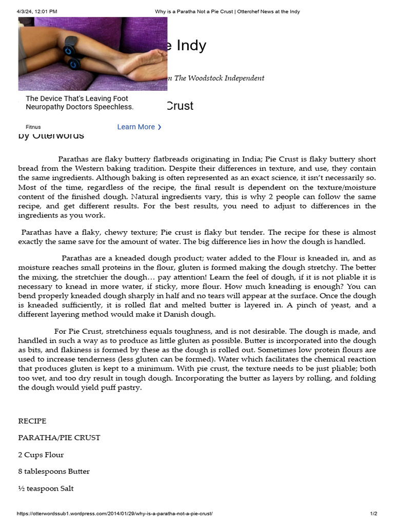 Why Is A Paratha Not A Pie Crust - Otterchef News at The Indy | PDF | Breads | Dough