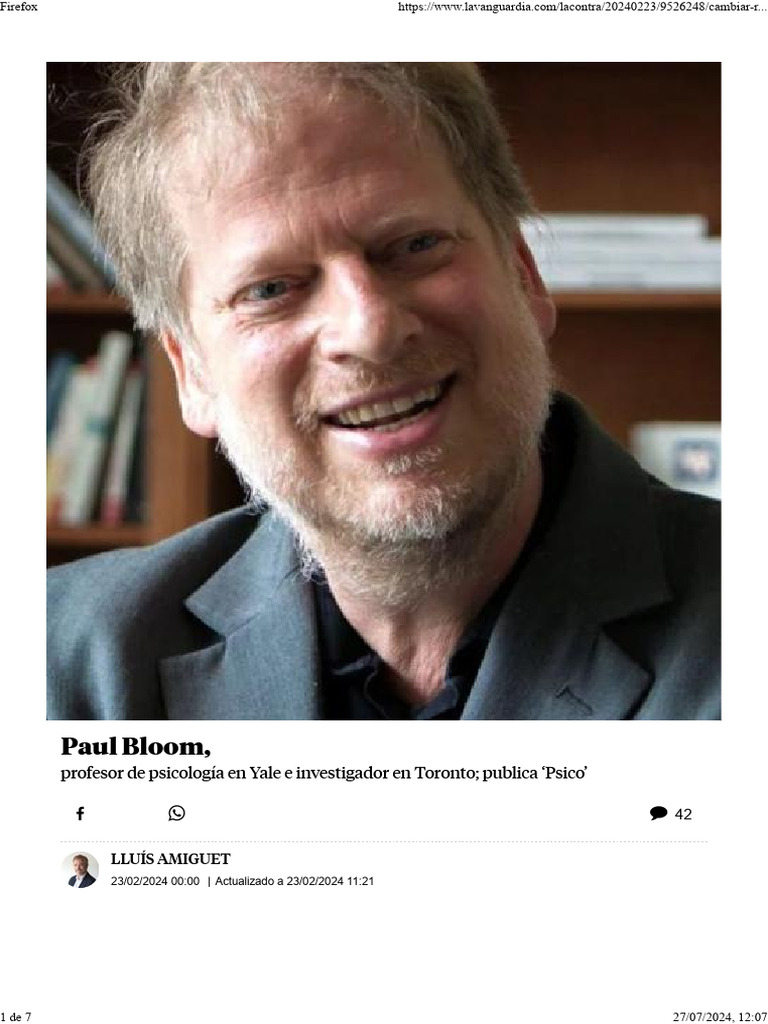 Paul Bloom - "Puedo Cambiar Su Recuerdo de Un Hecho Haciéndole Una ...