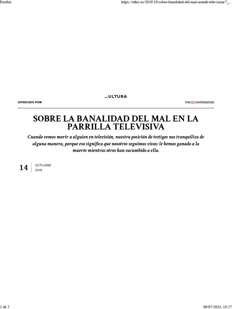Hannah Arendt Sobre La Banalidad Del Mal en La Parrilla Televisiva ...