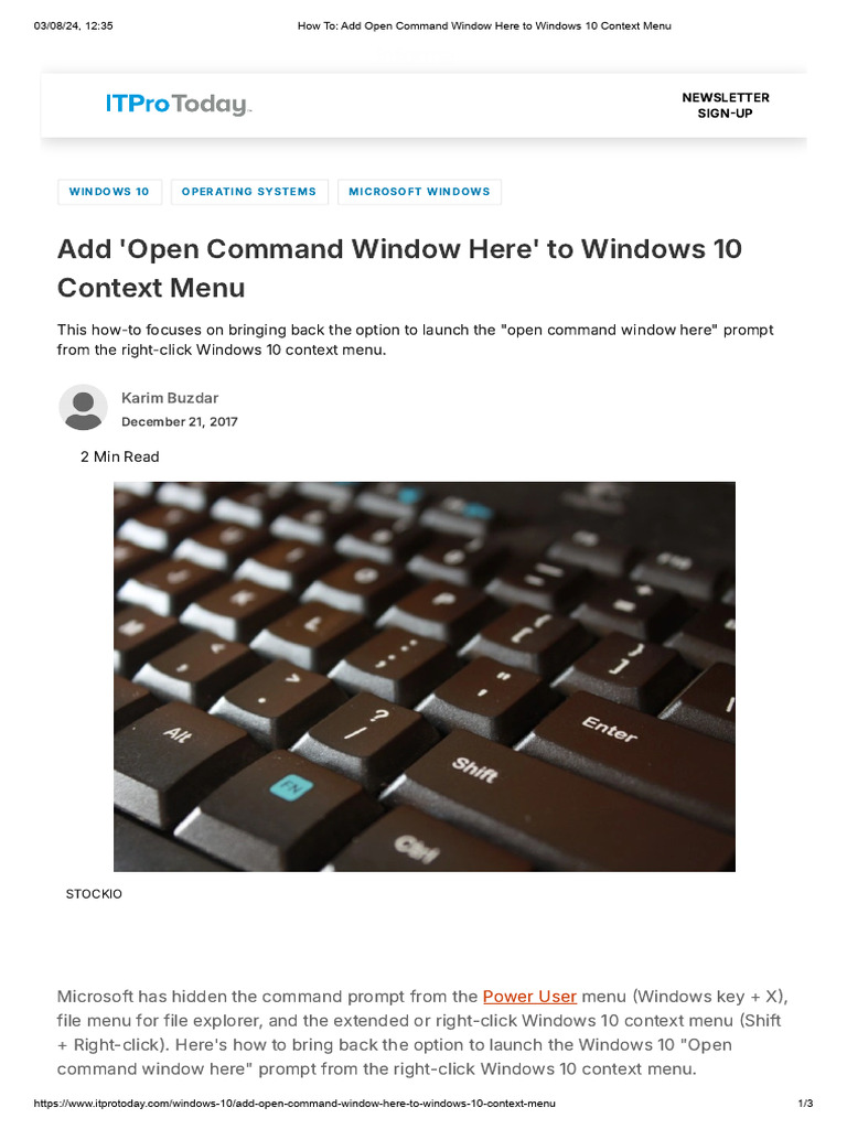 Command Window Here To Windows 10 Context Menu | PDF | Windows Registry | Windows 10
