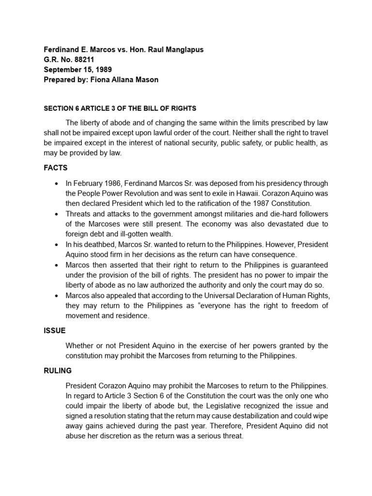 Marcoses vs. Manglapus | PDF