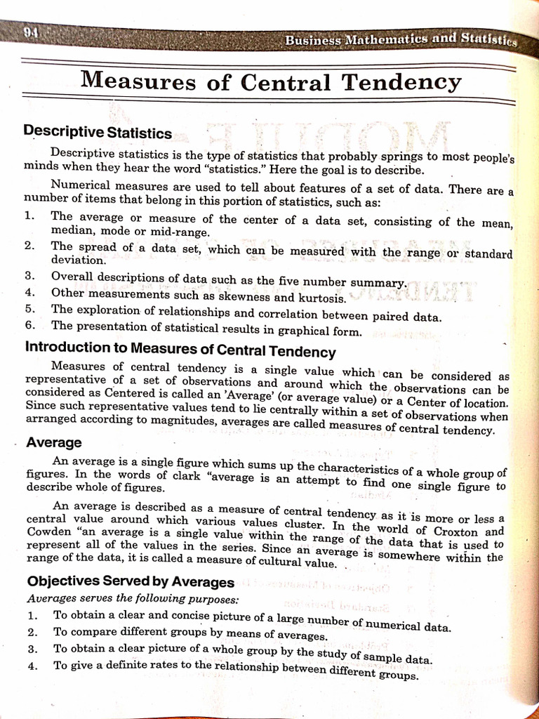 Measure of Central Tendency and Dispersion | PDF
