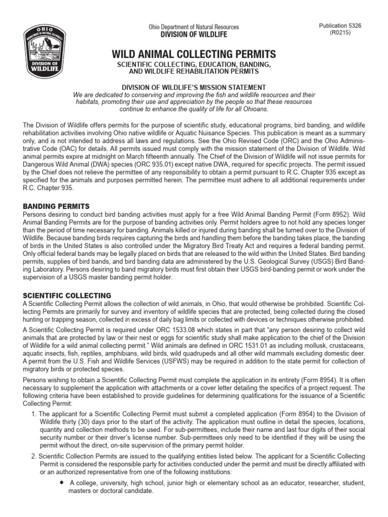 Ohio Wildlife Permits Guide | PDF | United States Fish And Wildlife ...