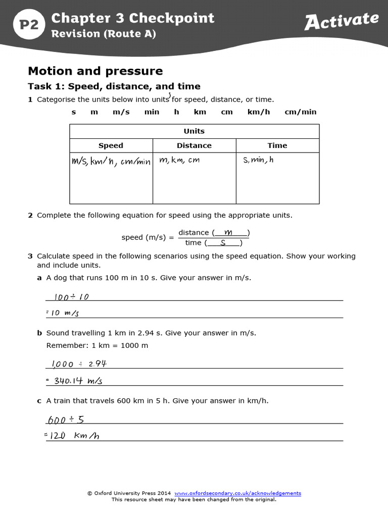 Motion, Pressure, and Moments Worksheet | PDF | Speed | Pressure