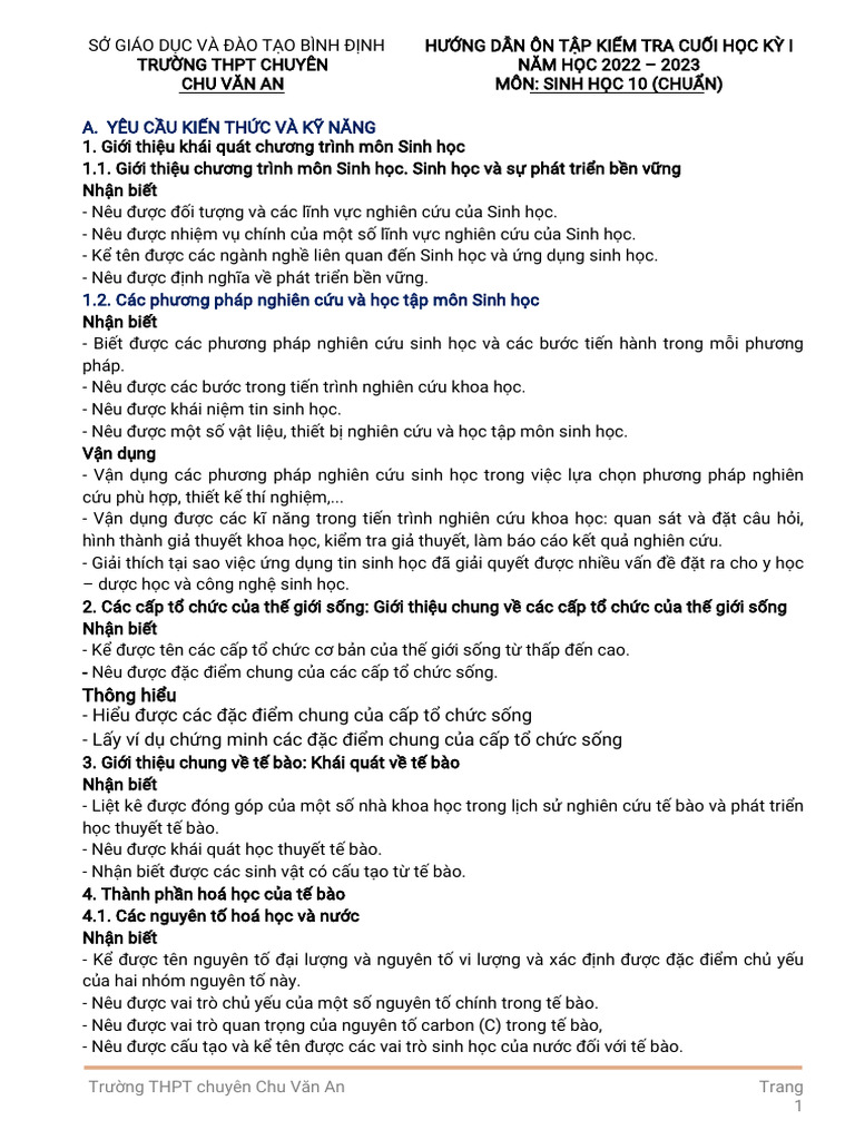 Đáp án đề cương Sinh GK1 | PDF