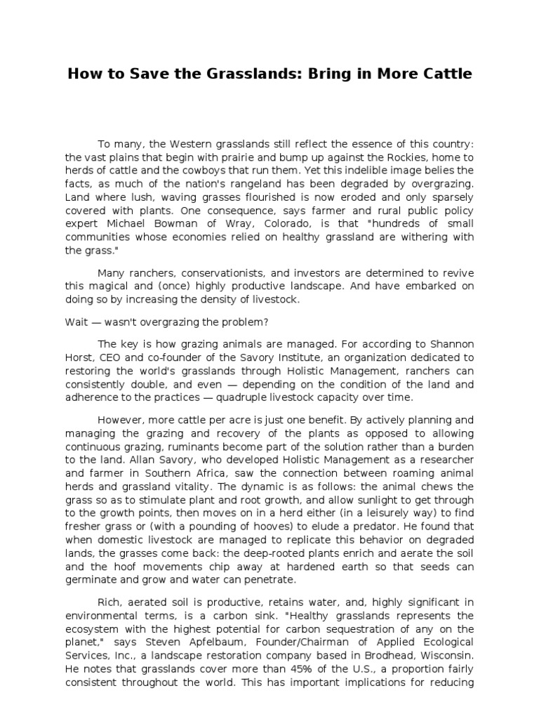 How To Save The Grass Lands | PDF | Grazing | Soil