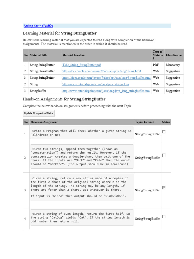 Milestone1 String Stringbuffer Pdf String Computer Science