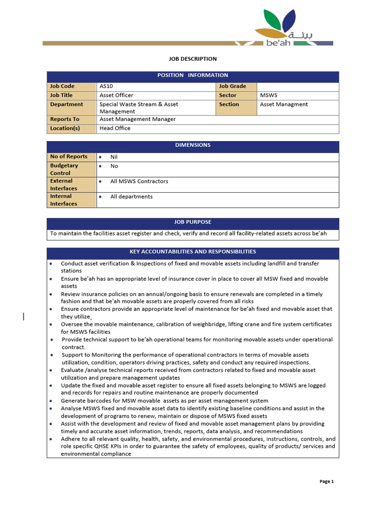AS10 - Asset Officer | PDF | Municipal Solid Waste | Safety