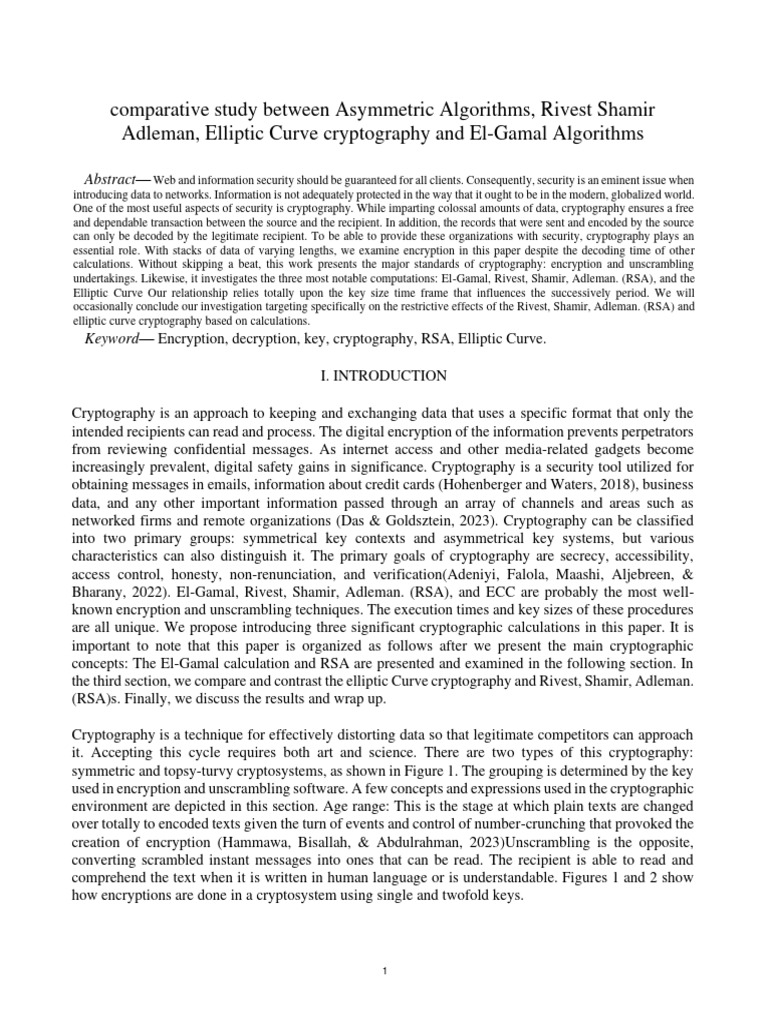 Comparative Study Between Asymmetric Algorithms, Rivest Shamir Adleman ... Comparative Study Between Asymmetric Algorithms, Rivest Shamir Adleman ...