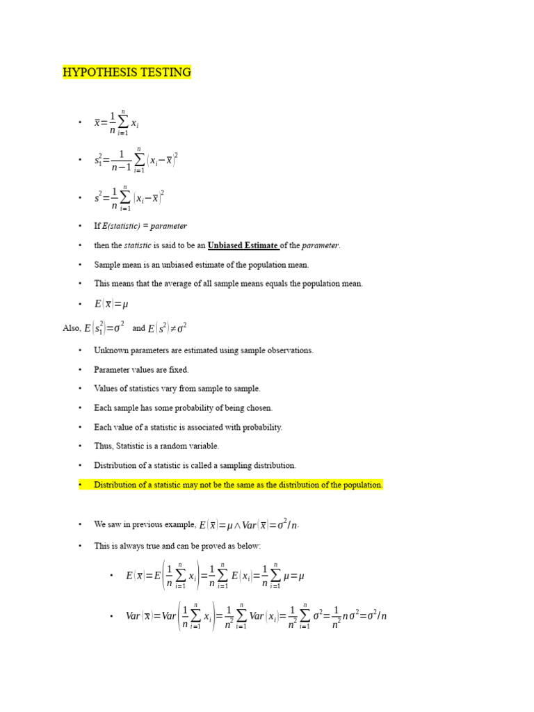 Hypothesis Testing | PDF | Standard Error | Variance
