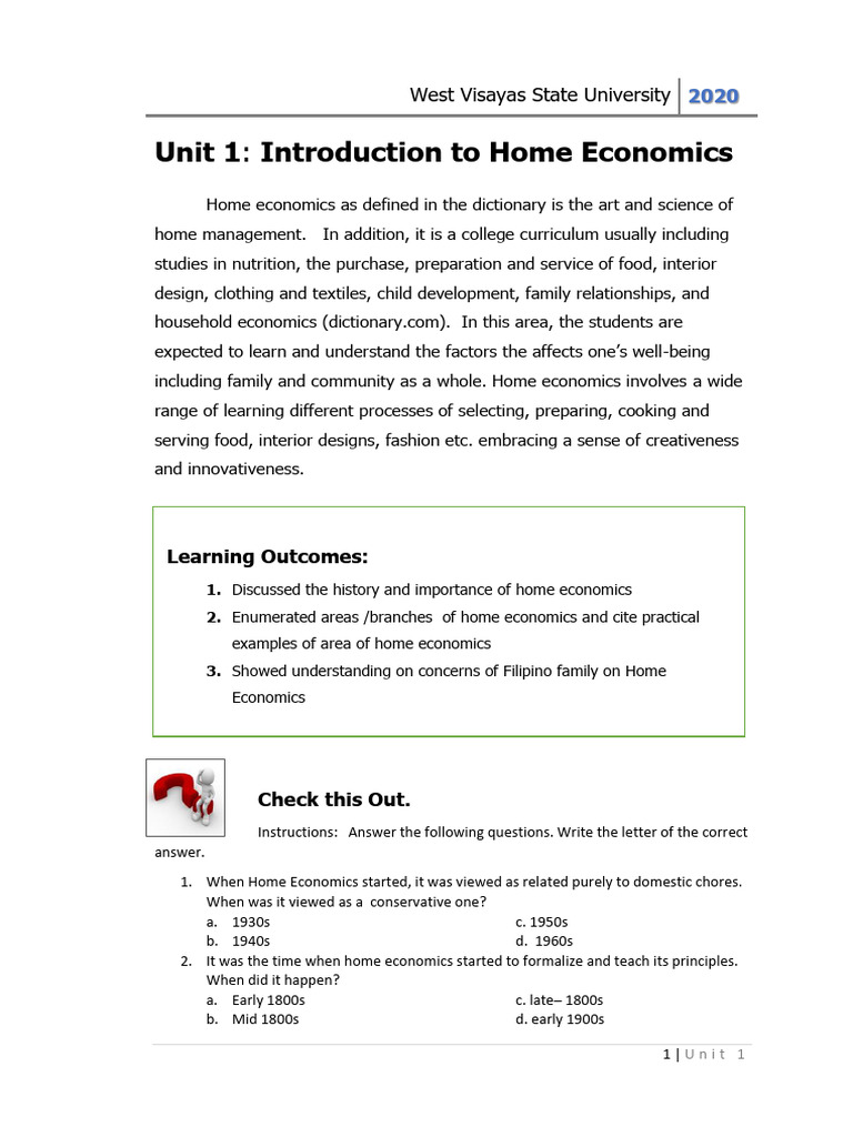 Unit 1 Home Economics Literacy | PDF | Home Economics | Economics