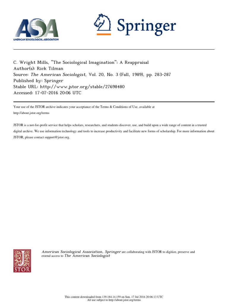 Reassessing Mills' Sociological Imagination | PDF | Sociology | Marxism