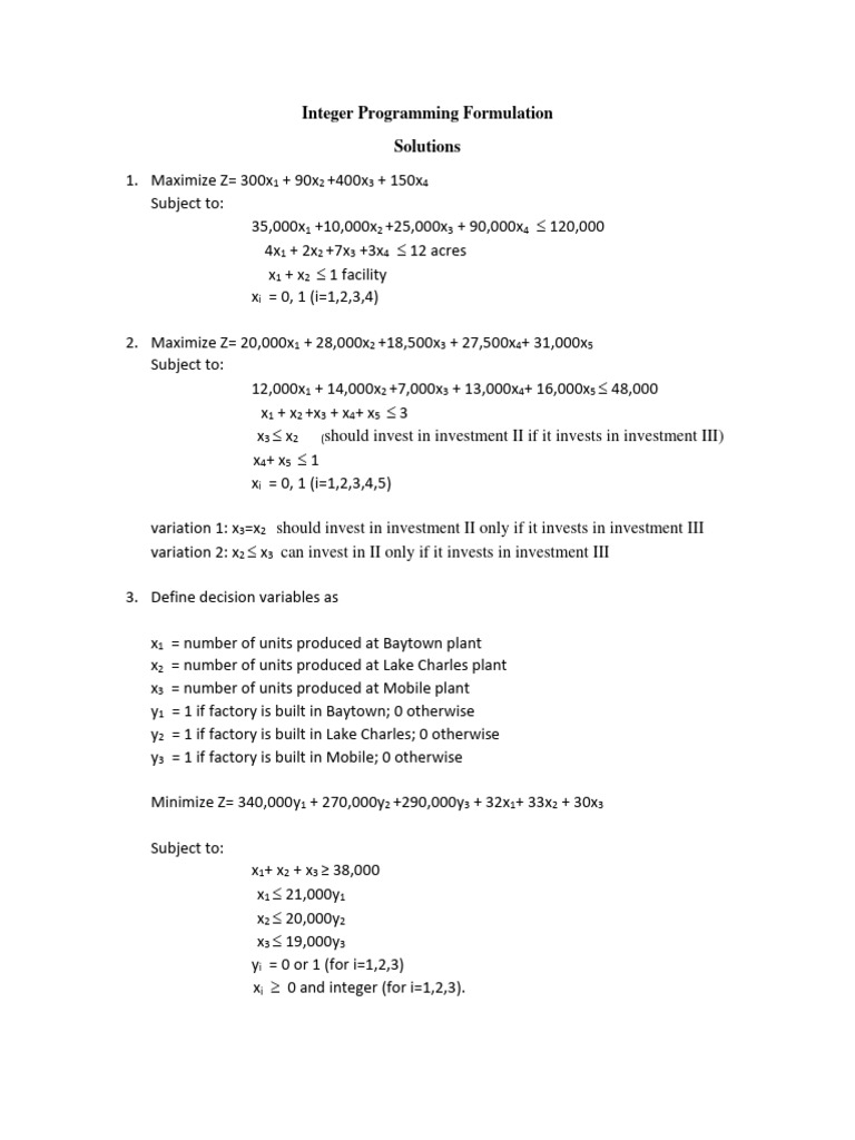 Integer Prog Formul Sol | PDF