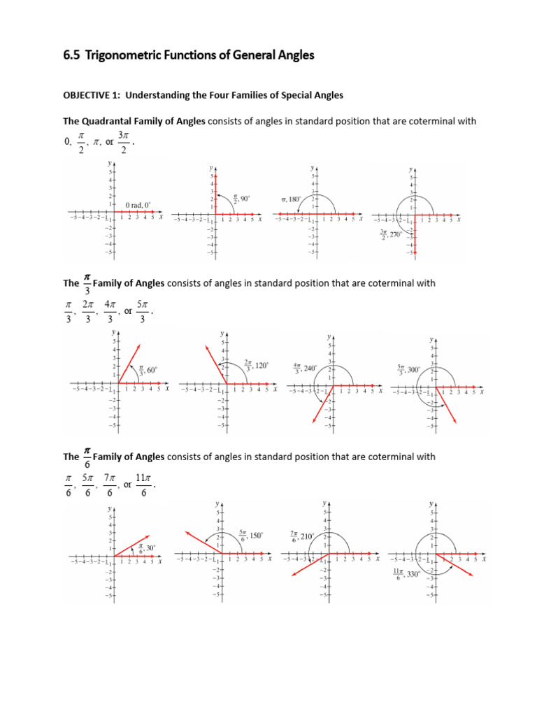Section 6 5 Trigonometric Angles Of General Angles Pdf