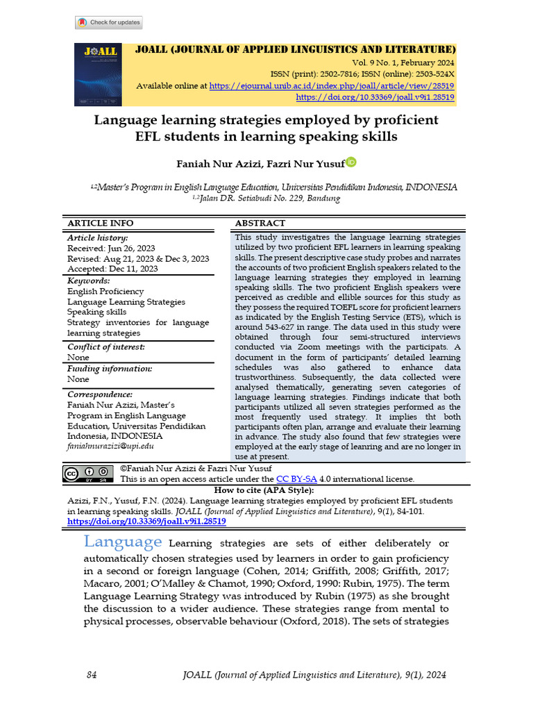 Language Learning Strategies Employed by Proficien | PDF | English As A Second Or Foreign ...