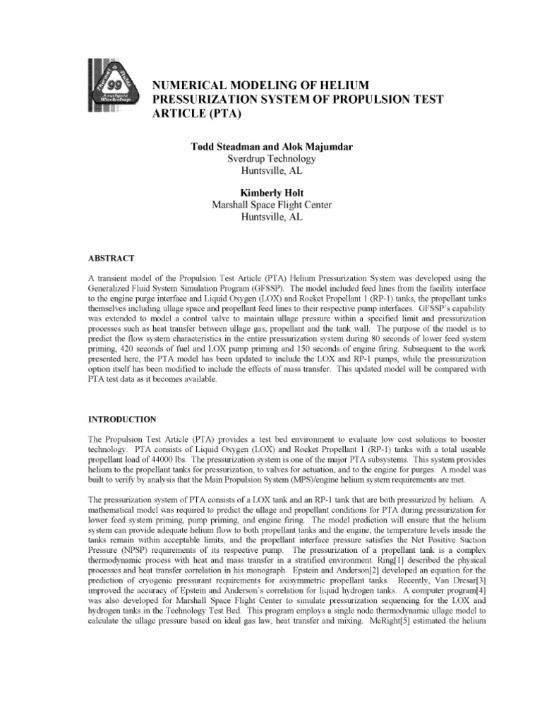 Numerical Modeling of He Pressurization System of Propulsion Test | PDF ...