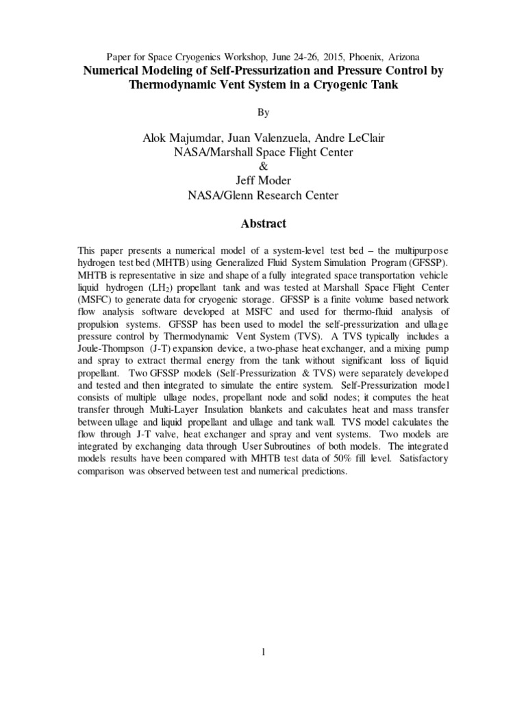 Numerical Modeling of Self-Pressurization and Pressure Control by | PDF ...