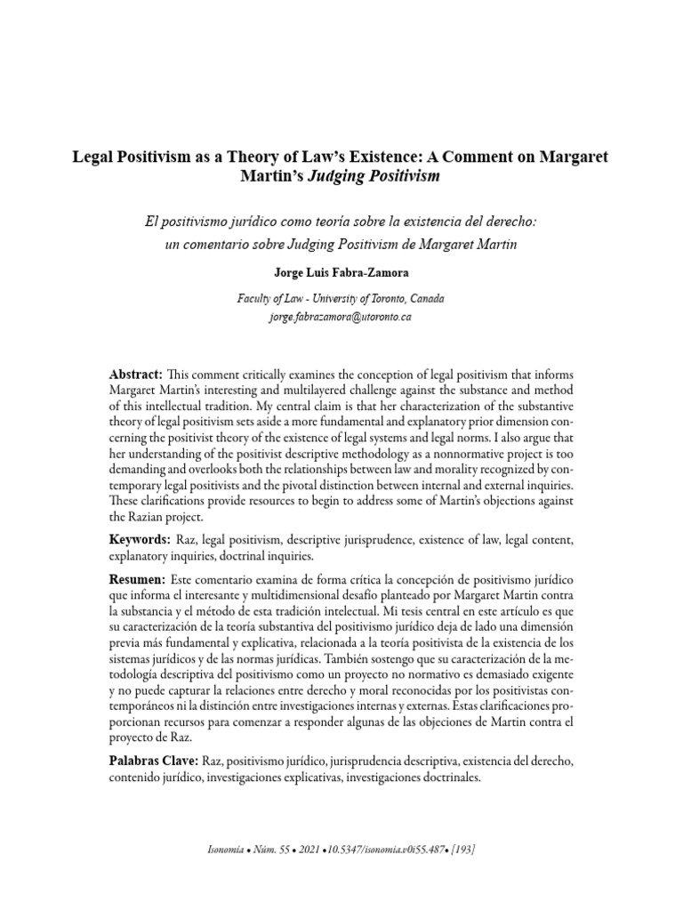 Legal Positivism As A Theory of Law's Existence: A Comment On Margaret ...