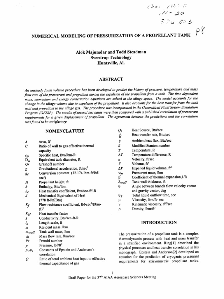 Numeiical Modelling of Pressurization of Propellant Tank | PDF