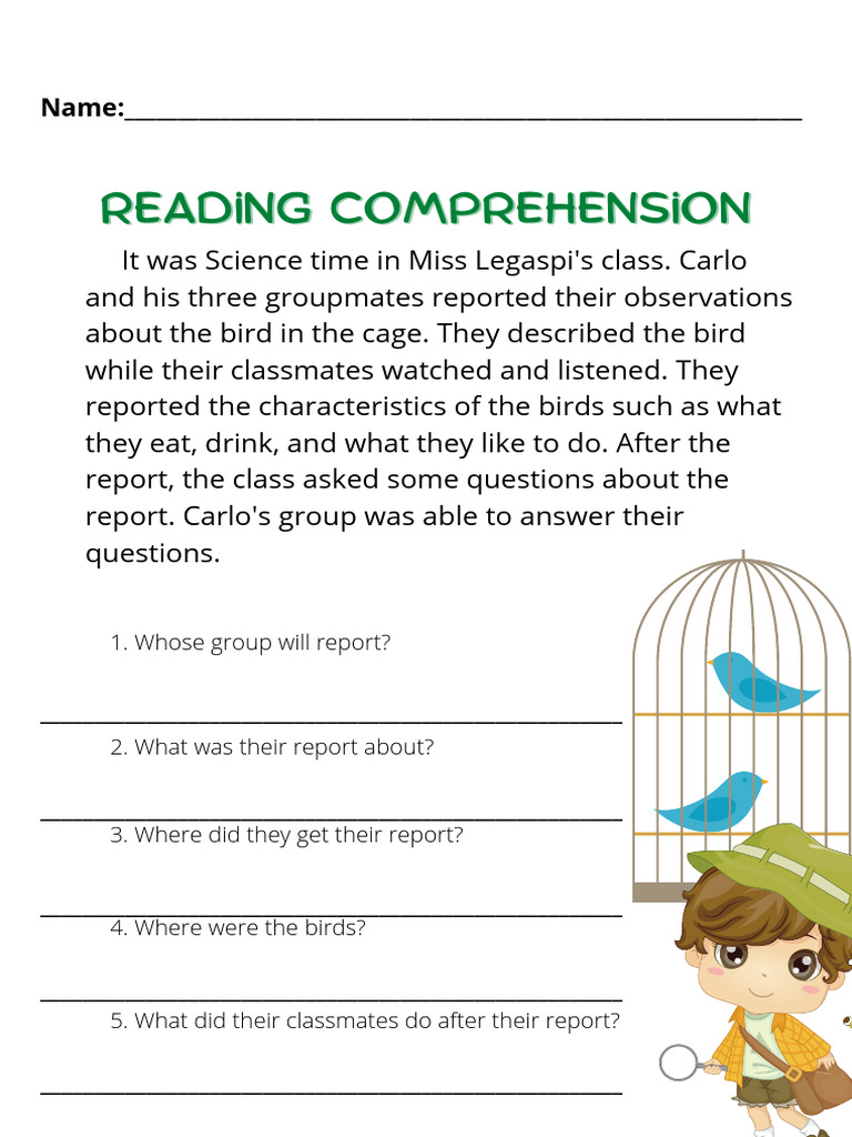 Colorful Reading Comprehension Worksheet | PDF