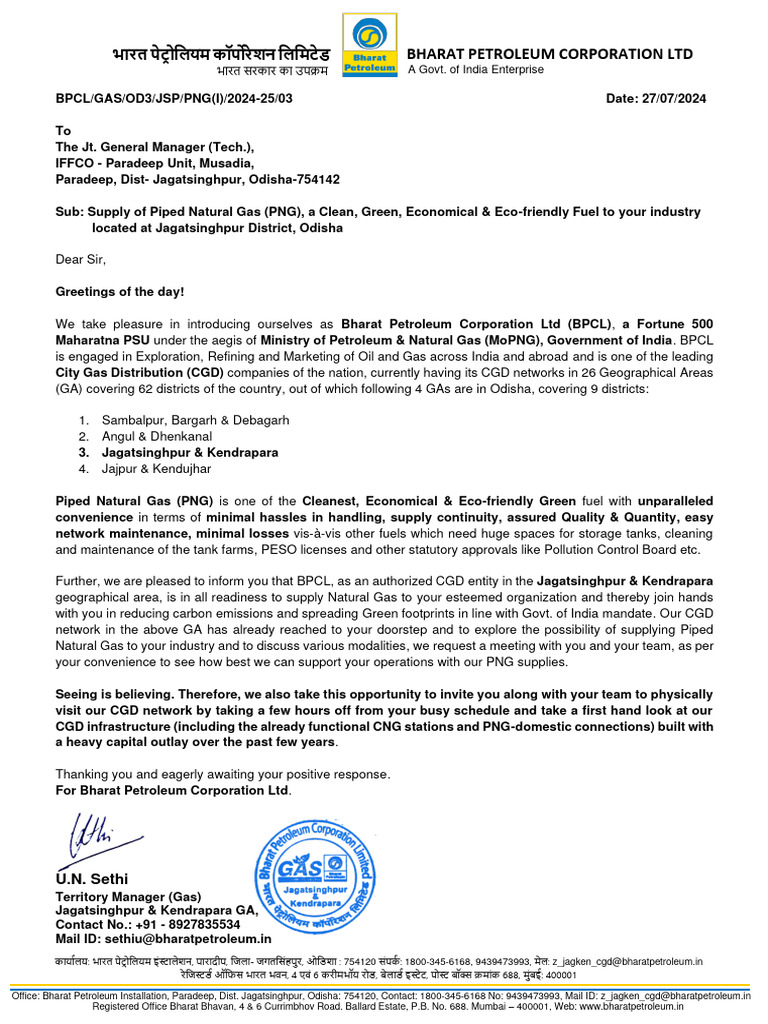 Proposal For PNG (Industrial) - BPCL (Gas) - OD3 - IFFCO | PDF ...