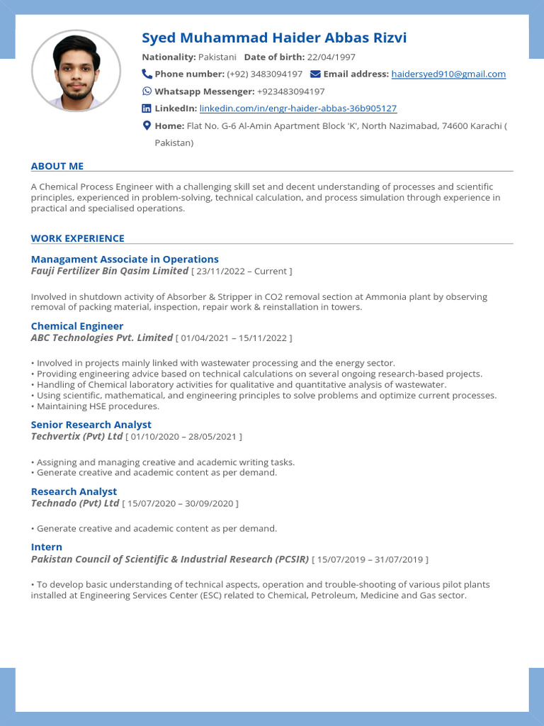 CV - Syed PDF | PDF | Engineering | Oil Refinery
