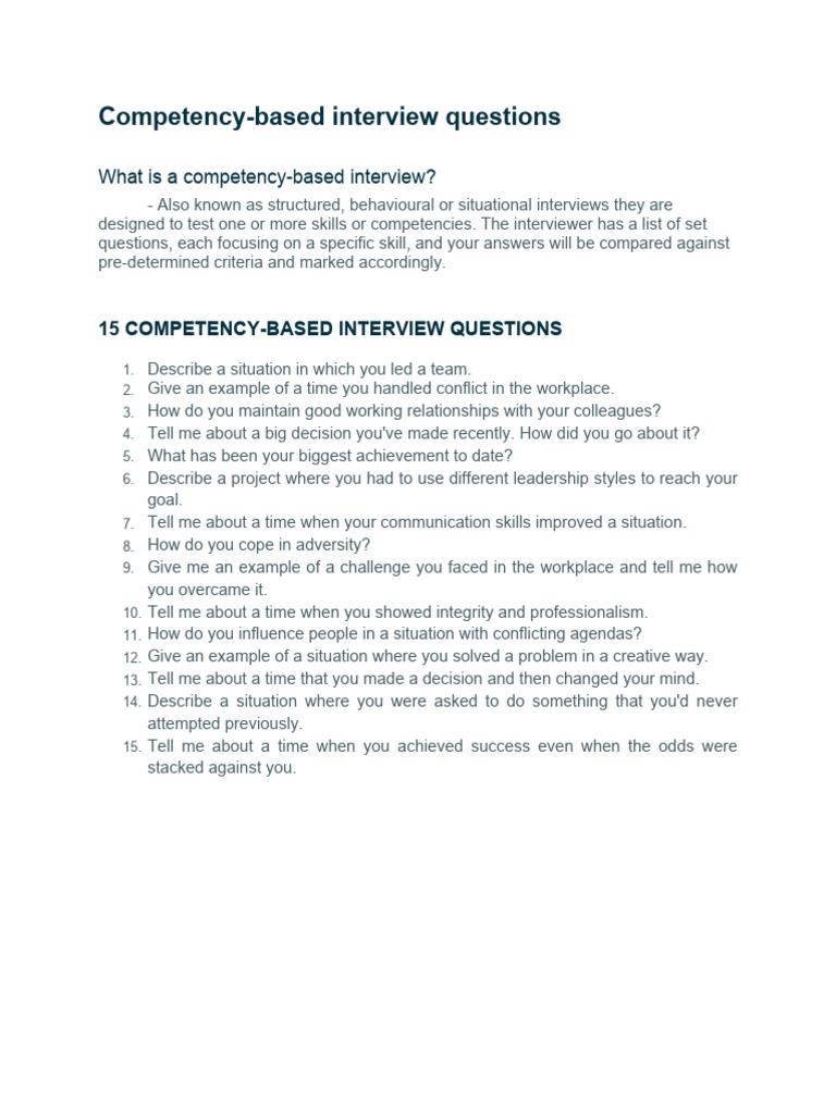 15 Competency-based Interview Questions | PDF