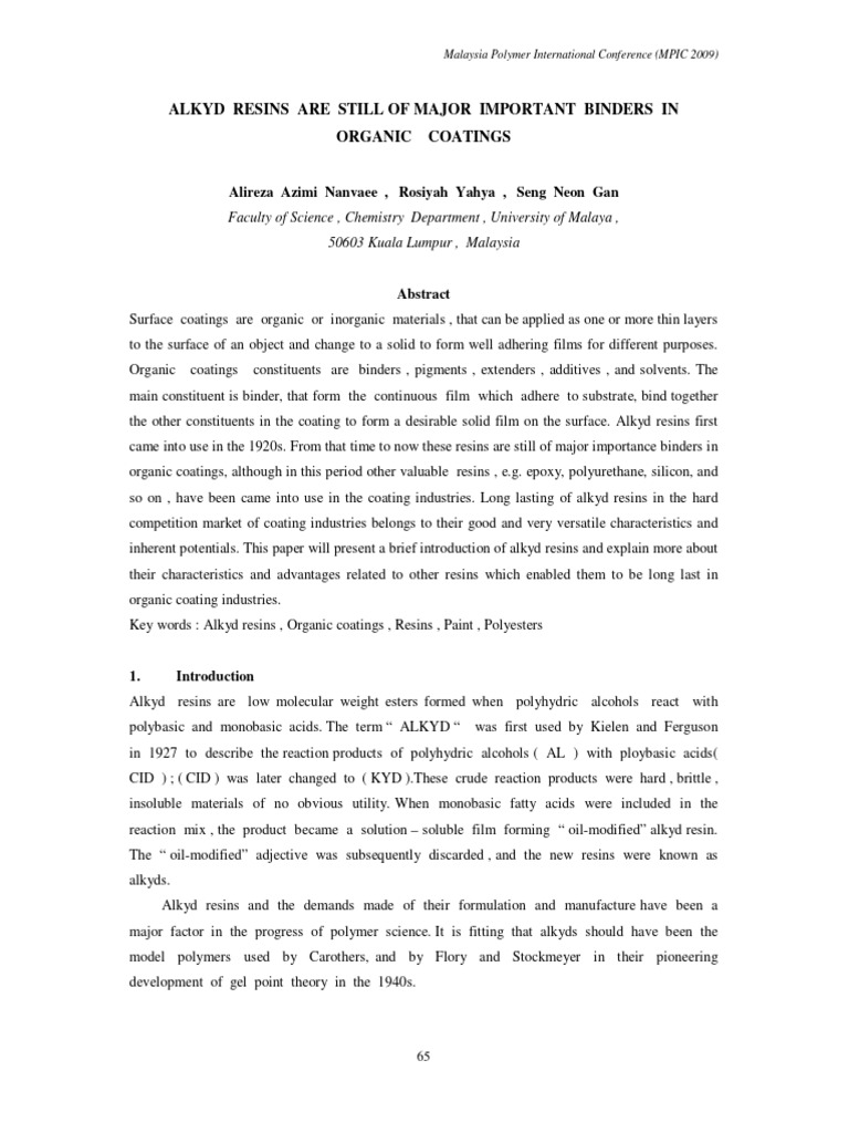 2009 Imp Alkyd Resins Are Still of Major Important Binders in Organic ...