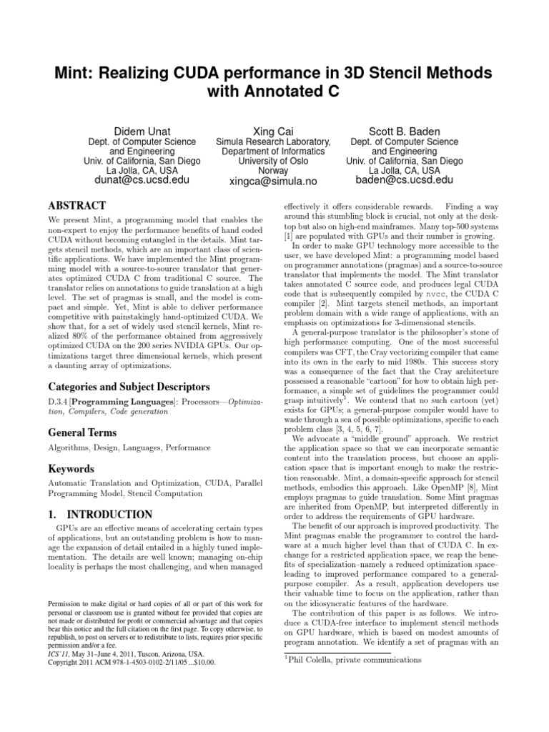 Mint Realizing CUDA Performance in 3D Stencil Meth | PDF | Graphics ... Mint Realizing CUDA Performance in 3D Stencil Meth | PDF | Graphics ...