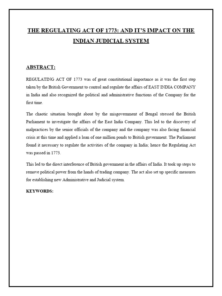 The Regulating Act of 1773 .. | PDF | Jurisdiction | Government