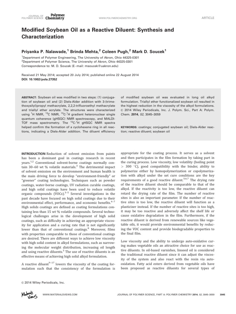 Modified Soybean Oil As A Reactive Diluent Synthesis and ...