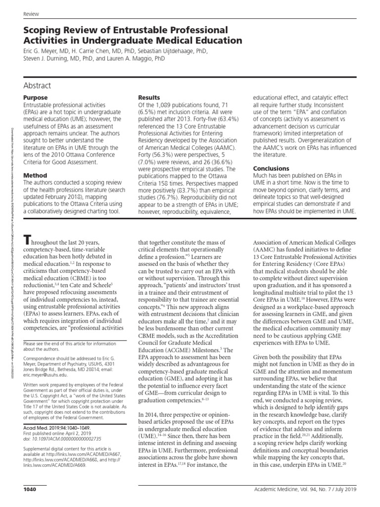 Scoping Review of Entrustable Professional Activities in Undergraduate ...