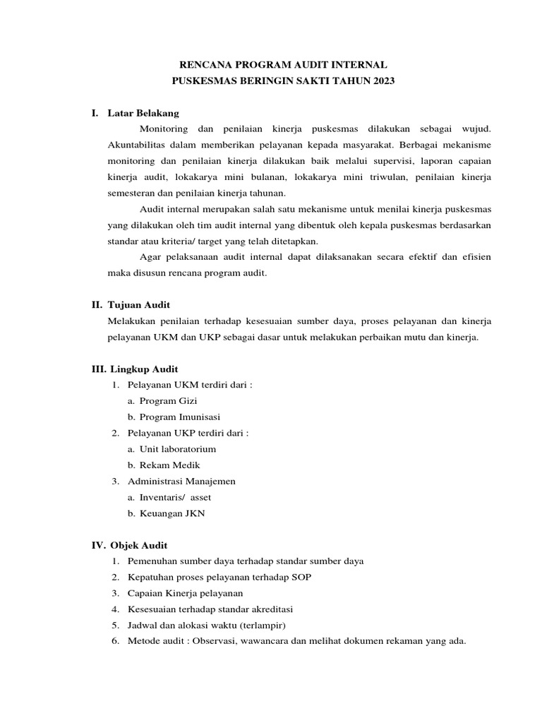2B Rencana Audit Internal (Audit Plan) 2023 | PDF