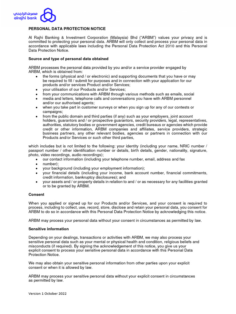 Personal Data Protection Notice Version 1oct22 | PDF | Information ...