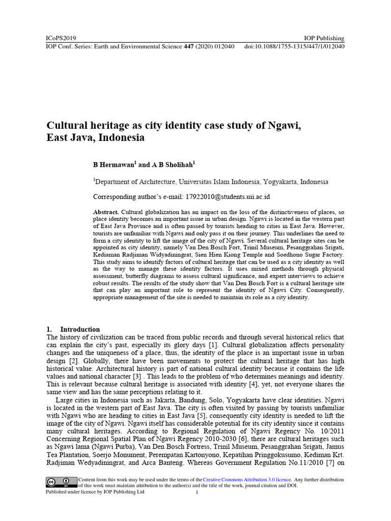 Cultural Heritage As City Identity Case Study of Ngawi | PDF | Identity ...