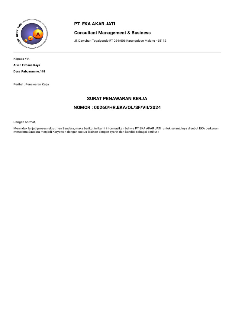 OL-SF Trainee-EKA-1,7 Jt-Mitraguna-Alwin Firdaus Raya | PDF | Bisnis | Pengelolaan Keuangan & Uang