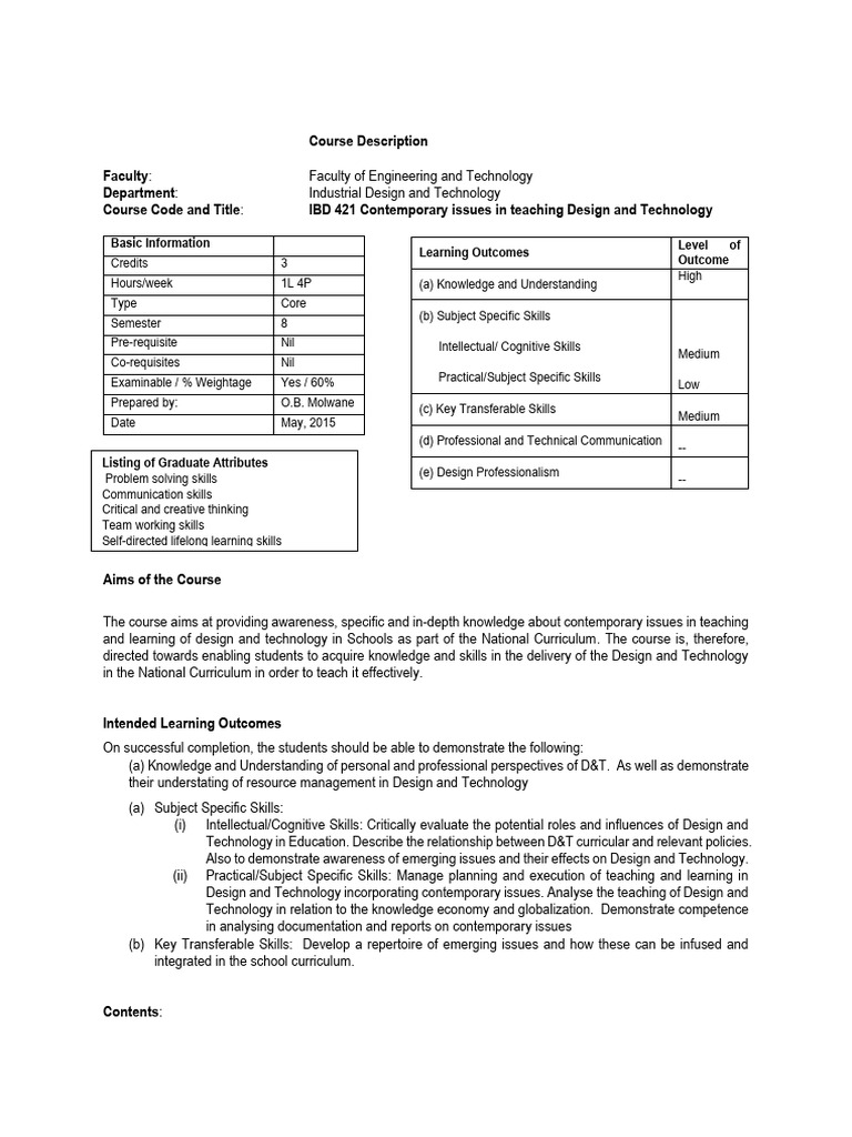 IBD 421.course Description | PDF | Curriculum | Learning