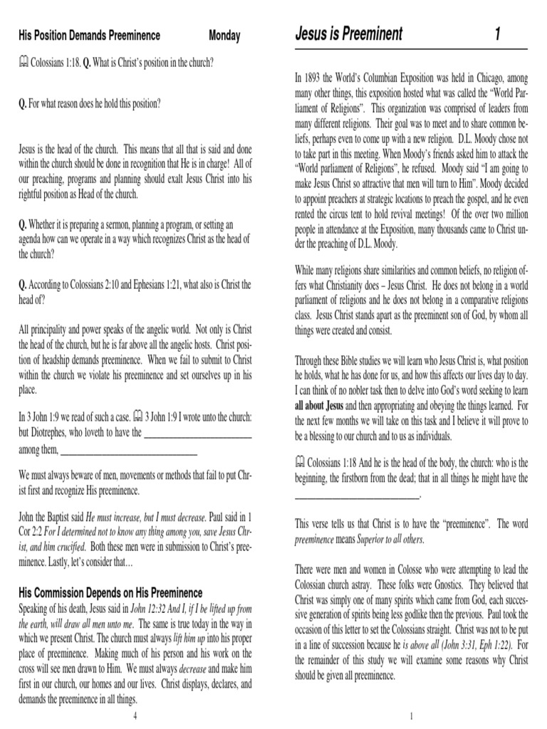 AAJ - 01 - Christ Is Preeminent | PDF | Jesus | Genesis Creation Narrative