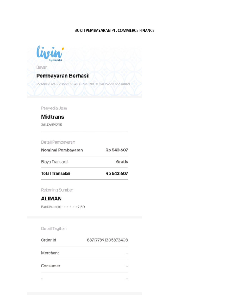 Bukti Pembayaran PT Commerce Finance | PDF
