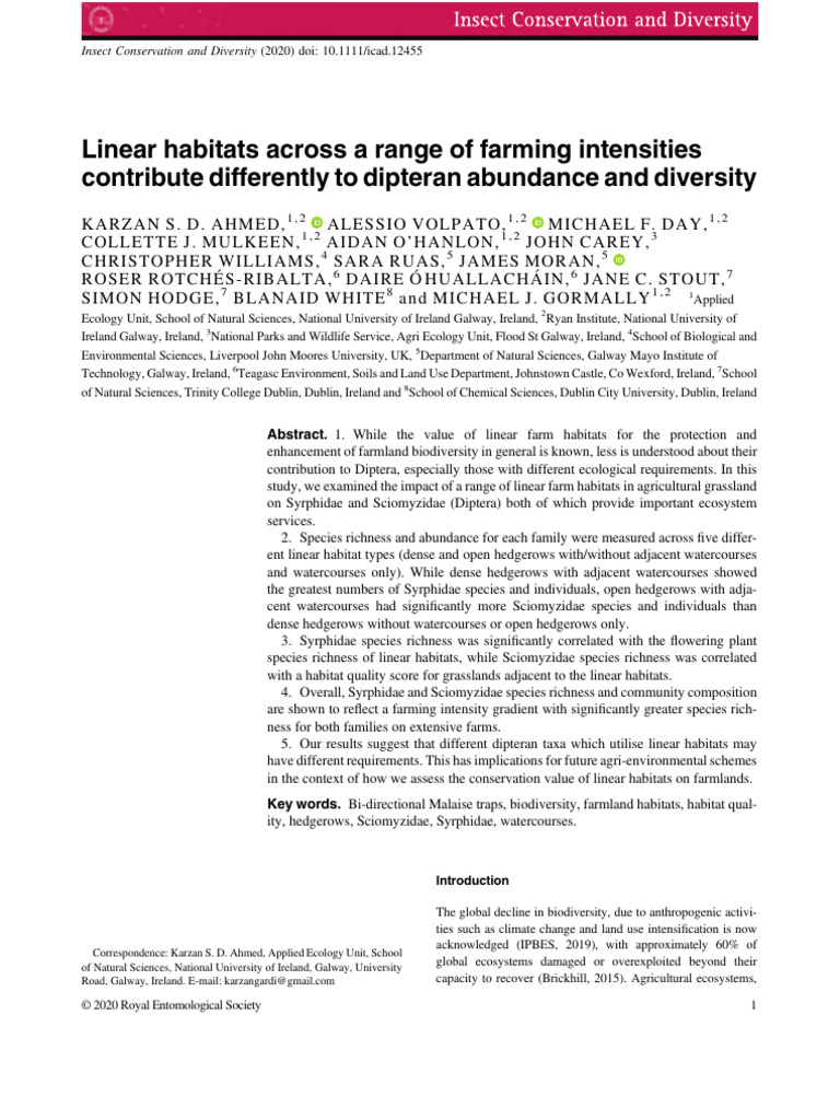 Ahmed Et Al 2020 Linear Habitats Across A Range of Farming Intensities ...