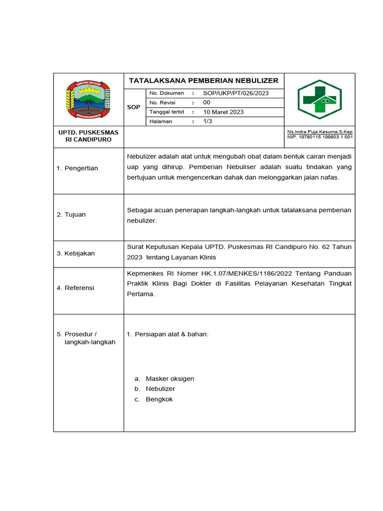 Prosedur Pemberian Nebulizer SOP | PDF