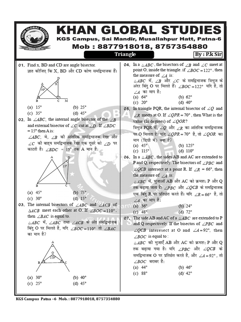Triangle Angle Bisector Problems Pdf Triangle Classical Geometry