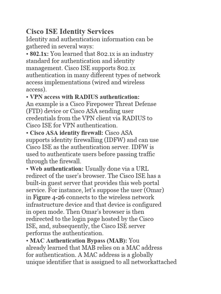 Cisco ISE User Authentication Methods | PDF | Computer Network ...